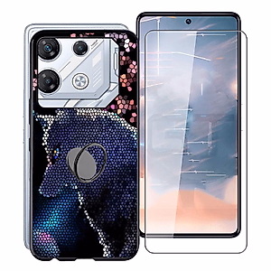 KJYFOANI for Infinix GT 10 Pro Case, [ 1 x Tempered Glass Protective Film], Shockproof Soft Cover, with [360° Rotation Ring Kickstand] Case for Infinix GT 10 Pro (6.67") - Collage