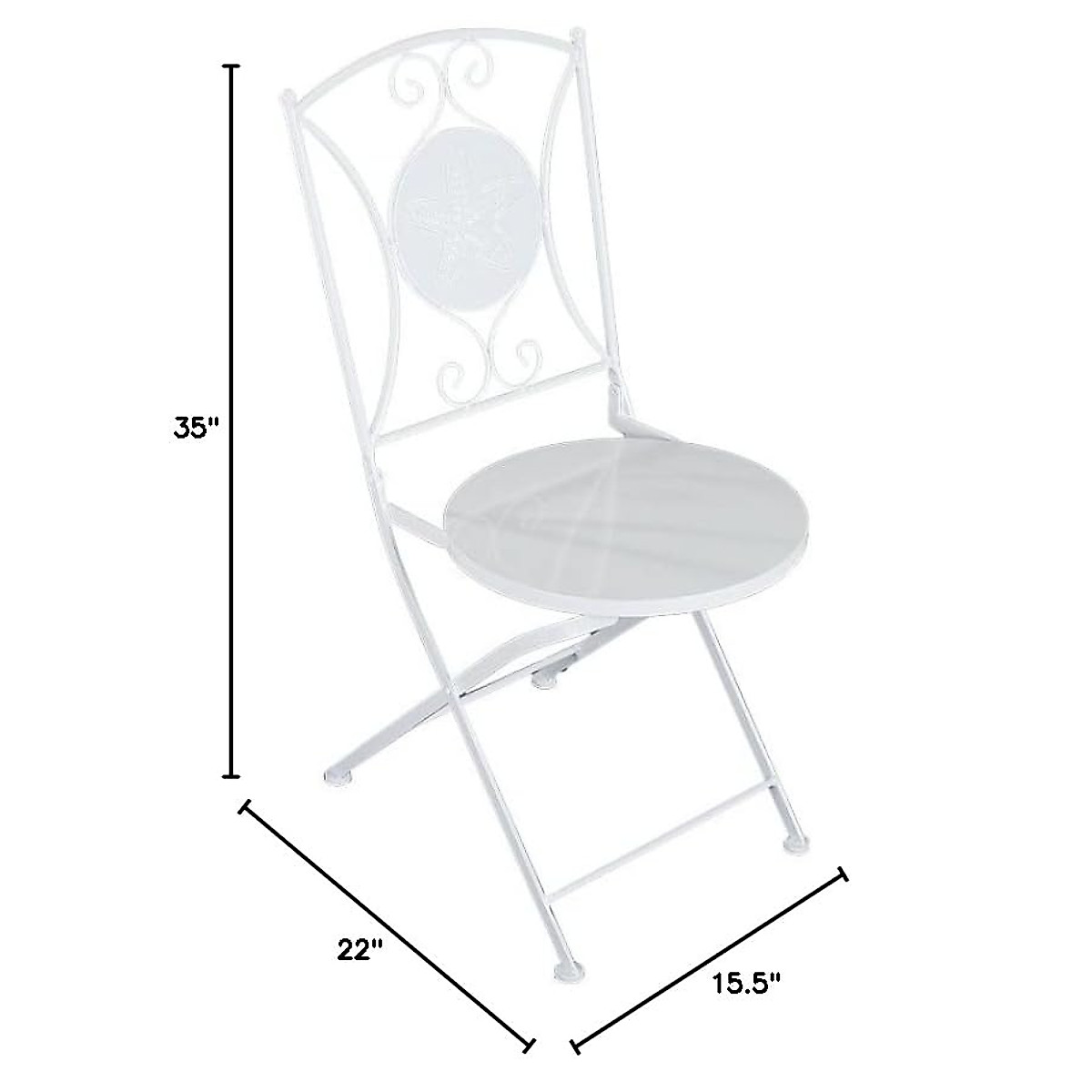 The Lakeside Collection Retro Vintage Metal Bistro Chair Patio Furniture with Starfish Detail in White