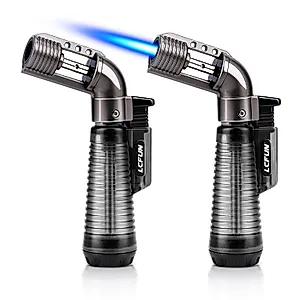 LcFun Torch Lighter 2 Pack Refillable Gas Butane Lighter Windproof Flame Lighter Single Jet Lighters Butane Torch Lighter for Candle, Campfire, Outdoor Fire Pit, Grill, Camping -Butane NOT Included