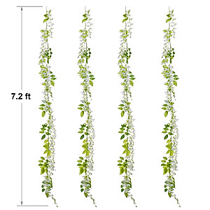 Lvydec Wisteria Artificial Flowers Garland, 4Pcs Total 28.8ft White Artificial Wisteria Vine Silk Hanging Flower for Home Garden Outdoor Ceremony Wedding Arch Floral Decor