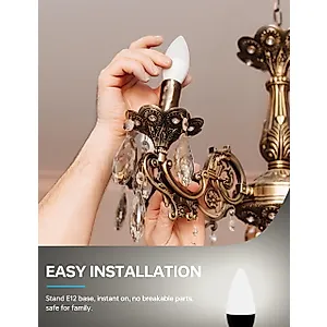 KINDEEP LED Candelabra Light Bulbs Dimmable 60 Watt Equivalent, Daylight 5000K, 600LM, E12 Candle Bulb Base 6W Ceiling Fan Lightbulbs Type B Bulb for Chandelier, Wall Sconces, 6 Pack