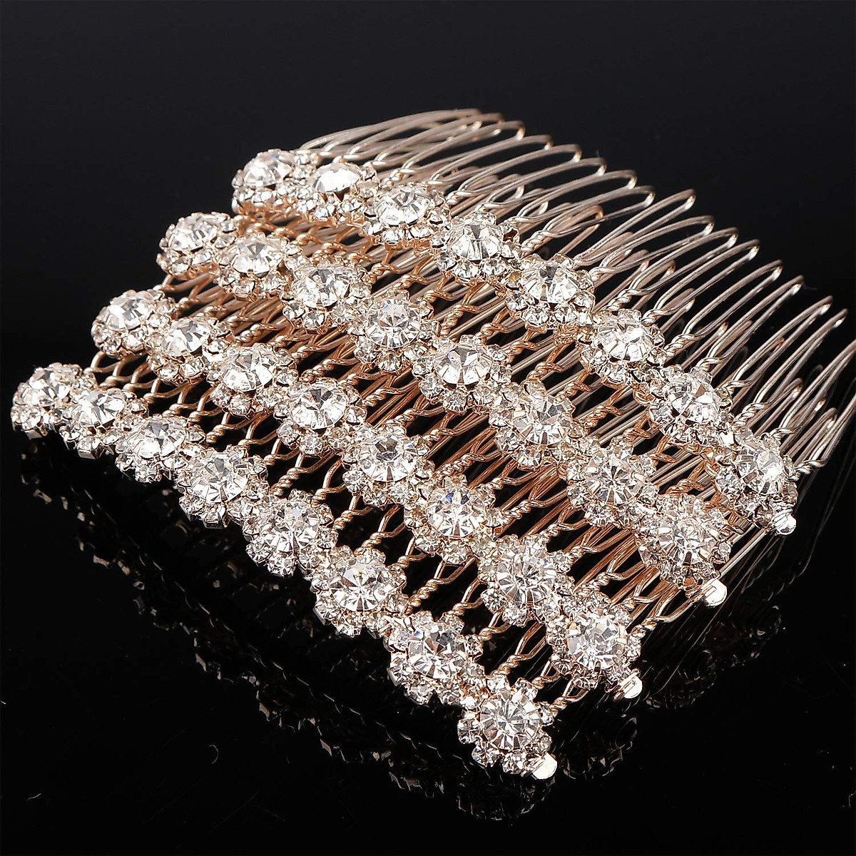 WBCBEC 4 Pack High-grade Alloy Diamond Rhinestone Flower Hair Side Combs Wedding Bridal Jewelry Hair Clips for Women
