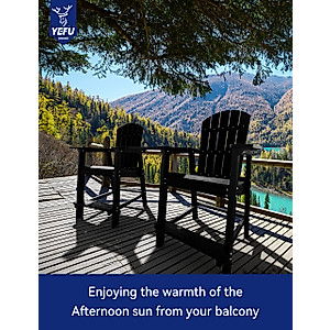 YEFU Balcony Chair, Tall Adirondack Chair Set of 2 with Connecting Tray, Poly Lumber Adirondack Chair Bar Stools, Patio Stools, 380lbs, Weather Resistant for Outdoor Deck Lawn Pool Backyard-Black