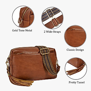 LUCKWE Crossbody Bags for Women,Small Vegan Leather Crossbody Purse,Women's Shoulder Handbags with 2 Wide Straps & Tassel Brown