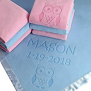 Custom Catch Personalized Owl Baby Blanket Gift for Boy - Infant or Newborn Name (2 Lines of Text)