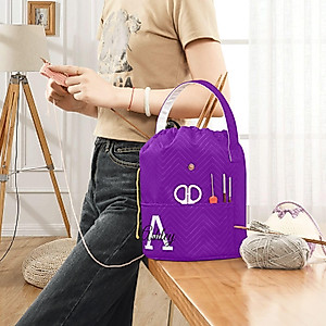 Personalized Yarn Bag Drawstring Knitting Bag, Custom Name Crochet Bag Organizer Yarn Storage Organizer for Crochet Accessories, Supplies, Needles, Pansy