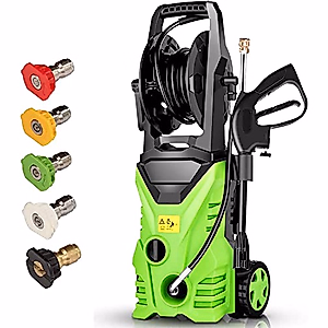 Electric Pressure Washer Homdox Pressure Washer 1500W Power Washer High Pressure Cleaner Machine with 5 Nozzles Foam Cannon,Best for Cleaning Homes, Cars, Driveways, Patios(Green)