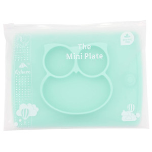 Silicone Divided Toddler Plates - Portable Non Slip Suction Plates Placemat for Children Babies and Kids BPA Free Baby Dinner Plate Bowl (Owl-Cyan)