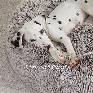 Jiupety Paw Shape Calming Pet Bed, Medium Plush Faux Fur Donut Bed for Dogs & Cats, Machine Washable, Non-Slip Bottom, Extra Large Size (32"×32"×10"), Gray