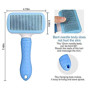 Atlamia Self Cleaning Slicker Brush,Dog Brush & Cat Brush with Massage Particles,Removes Loose Hair & Tangles,Skin Friendly & Promote Circulation-Blue
