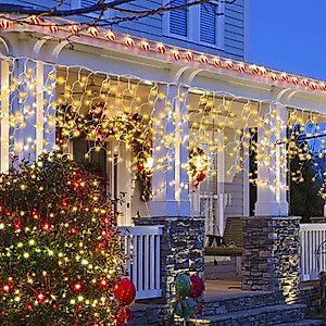 378LED Icicle Christmas Lights Outdoor Decoration 29.5 Ft 8 Modes 60 Drops Christmas Fairy String Curtain Lights Christmas Decoration Eaves Window Holiday Yard Garden Indoor Home (Warm White)