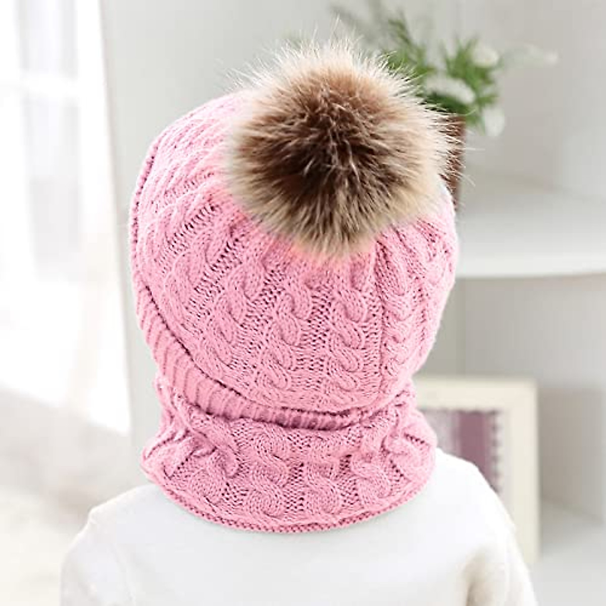 3PCS Baby Winter Hat Scarf Gloves Set Kids Knitted Beanie Cap Neck Warmer Mitten for Boys Girls 0-4Years (Pink)