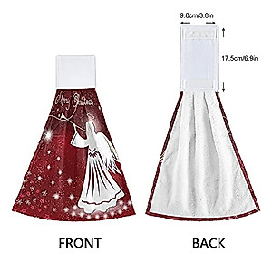KOCOART Christmas Angel Kitchen Towels Merry Xmas Hanging Hand Towel for Bathroom with Loop, Soft Absorbent Coral Velvet Fingertip Dish Tie Towel Oven Handle Towel Set of 2