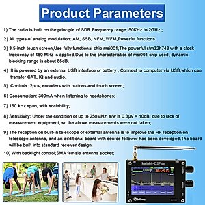 1.10d 3.5" 50KHz-2GHz DSP SDR Receiver Malahit DSP SDR Receiver, Upgrade Version Malahit SDR Shortwave Radio Receiver Malachite DSP SDR Receiver, 3600mAh Battery, Aluminum Alloy with Cooling Hole