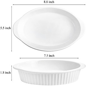 Foraineam 4 Pack 15 oz White Porcelain Oval Baking Dishes, 8.8 x 5.5 x 1.8 Inch Au Gratin Pans Small Table Serving Dish, Lasagna Pan Crème Brulee Bakeware Set with Double Handles, Dishwasher Oven Safe