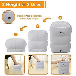 ENIE Pack of 2 Inflatable Foot Rest for Air Travel - Adjustable Three Layers Travel Airplane Foot Rest with Hand Pump - Adjustable Inflatable Toddler Airplane Bed, Footrest Pillow (Lightgrey)