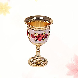 Metal Wine Glass Gem Vintage Shot Glass Inlay Style Zinc Alloy Goblet Carved White Glass Stem- Cup Wine Cocktail Glasses for Home Bar Party Wedding ( Random Flower Pattern )