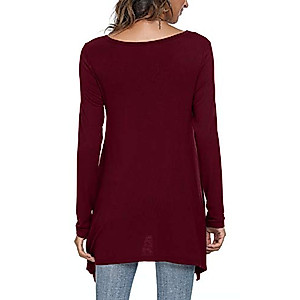 POPYOUNG Womens Fall Long Sleeve Asymmetrical Hem Loose Tunic Tops Flowy Casual Blouses Shirt L, Wine Red