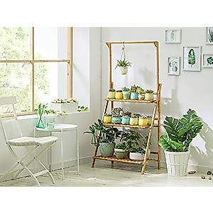 COPREE Bamboo 3-Tier Hanging Plant Stand Planter Shelves Flower Pot Organizer Rack Folding Display Shelving Plants Shelf Unit Holder