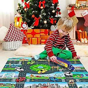 TEMI Diecast Racing Cars Toy Set w/Activity Play Mat, Truck Carrier, Alloy Metal Race Model Car & Assorted Vehicle Play Set for Kids, Boys & Girls