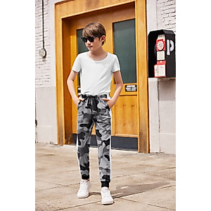 Boyoo Boy's Sweatpants Drawstring Camouflage Joggers Pants with Side Stripe Active Sports Track Pants for 5-16Y