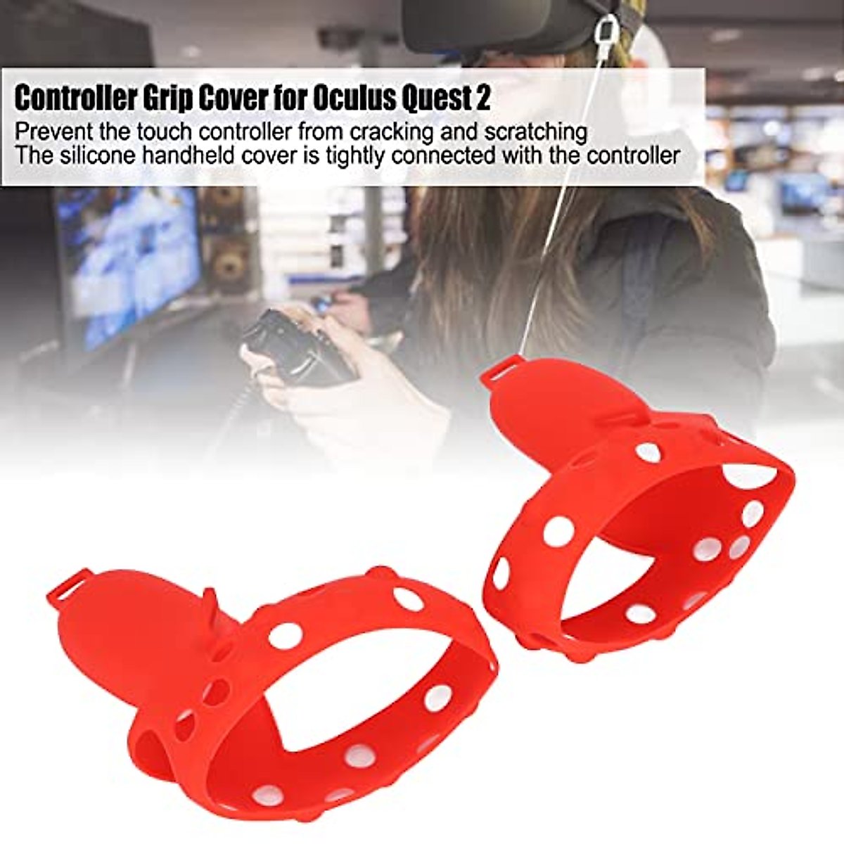 Crisist VR Joystick, VR Controller Handle Silicone Antislip Adjustable Washable Comfortable with Strap for Quest 2(red)