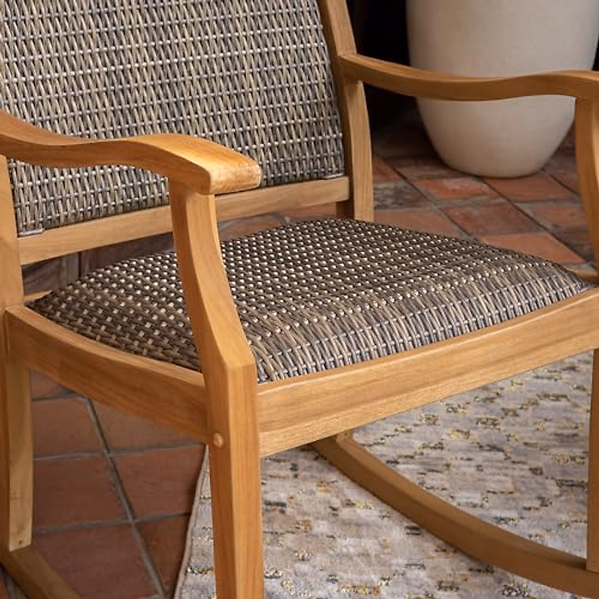 Cambridge Casual Auburn Upholstered Teak Wood Porch Rocking Chair