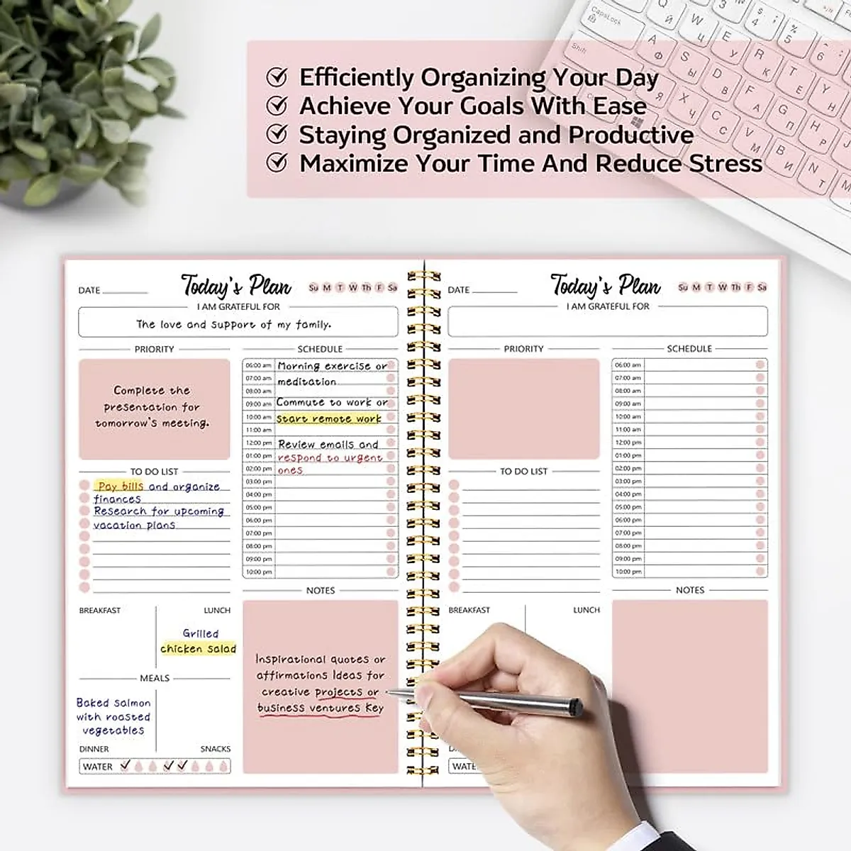 Daily Planner Undated, To Do List Notebook Planner with Hourly Schedule, Work Planner To Stay Organized And Boost Productivity, Appointment Organizer for Man/Women,160 Pages, B5 Size(6.9"x9.9")-Pink