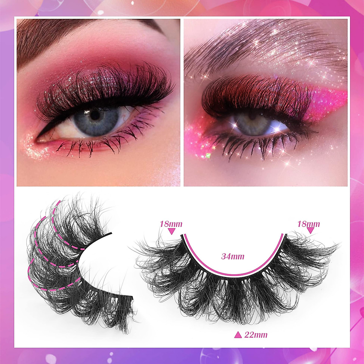 Fales Eyelashes Fluffy Lashes Mink D Curl Strip Lashes Wispy Dramatic Long Thick Fake Eye Lashes Pack 7 Pairs