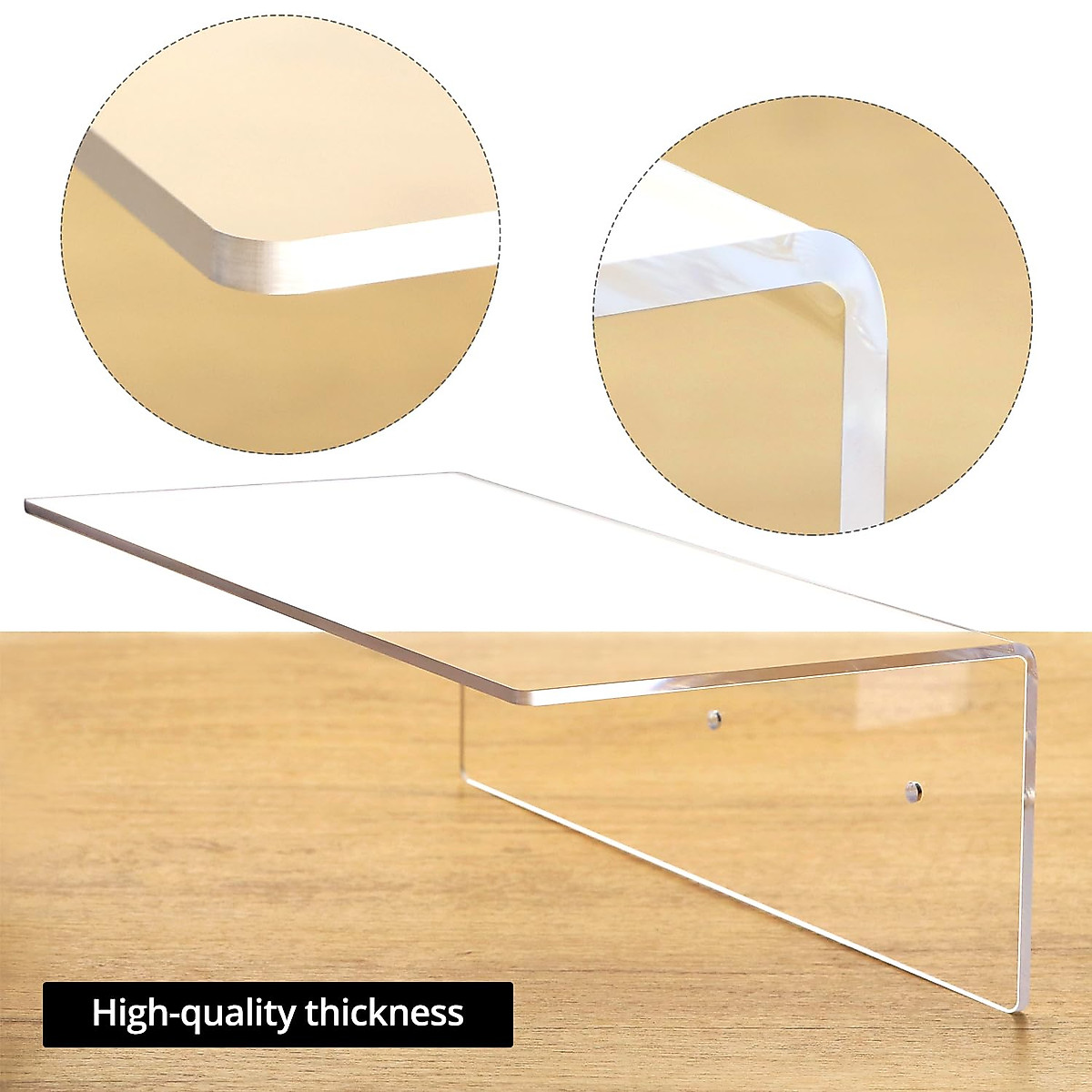 QWORK Acrylic Floating Shelves - Set of 2 12 Inch, Clear Wall-Mounted Display with Screws & Anchors - 4mm Thick