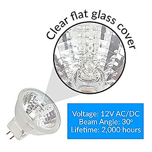 Simba Lighting 10 Watt 12 Volt MR11 Halogen Spotlight Bulbs (2 Pack) 2-Pin 110lm 30° Beam Angle for Accent, Track Light, and Fiber Optics, GU4 Bi-Pin Base, Glass Cover, Warm White 2700K Dimmable