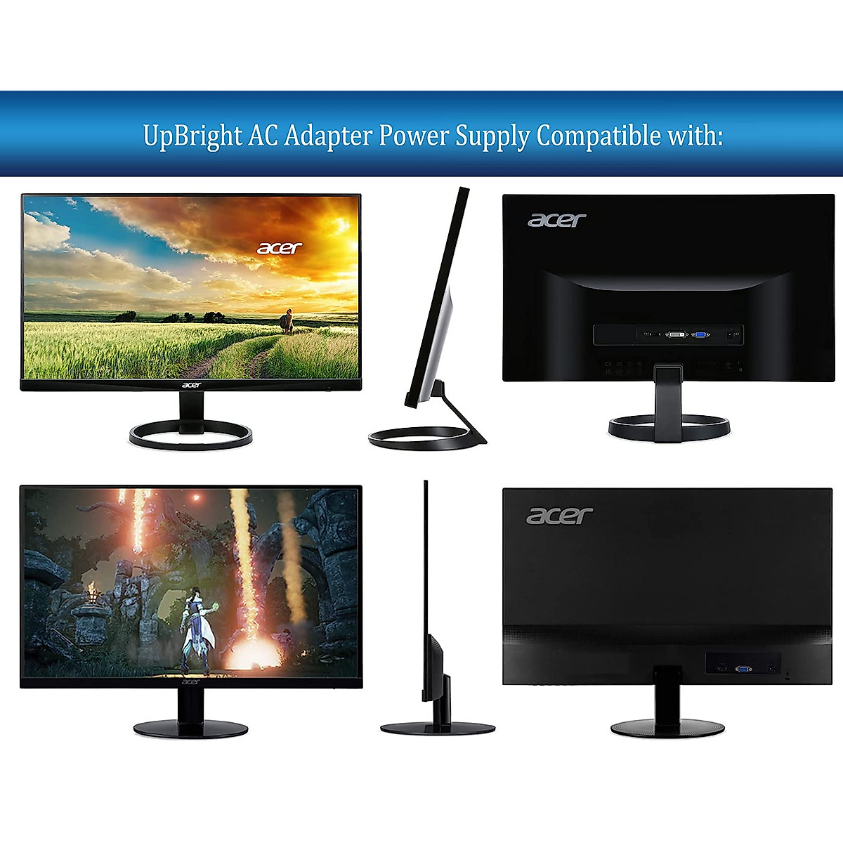 UpBright 19V AC/DC Adapter Compatible with Acer R240HY bidx Abmidx R240 HY UM.QR0AA.001 24" SB0 SBO Series SB220Q bi UM.WS0AA.003 22" SB270 Bbix 27" LCD LED Monitor 19VDC 1.3A 1.58A 19.0V Power Supply