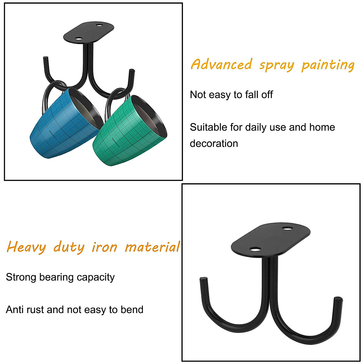 HOMOKUS 6 PCS Mug Holder with 12 Mug Hooks, Coffee Cup Hooks, Under Cabinet Coffee Mug Hooks, for Mug, Coffee Cup, Color: Black