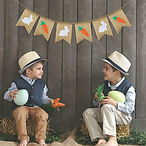 Uniwish Easter Bunny Carrot Banner Garland Happy Easter Day Decorations for Mantle Fireplace Spring Themed Baby Shower Birthday Party Supplies