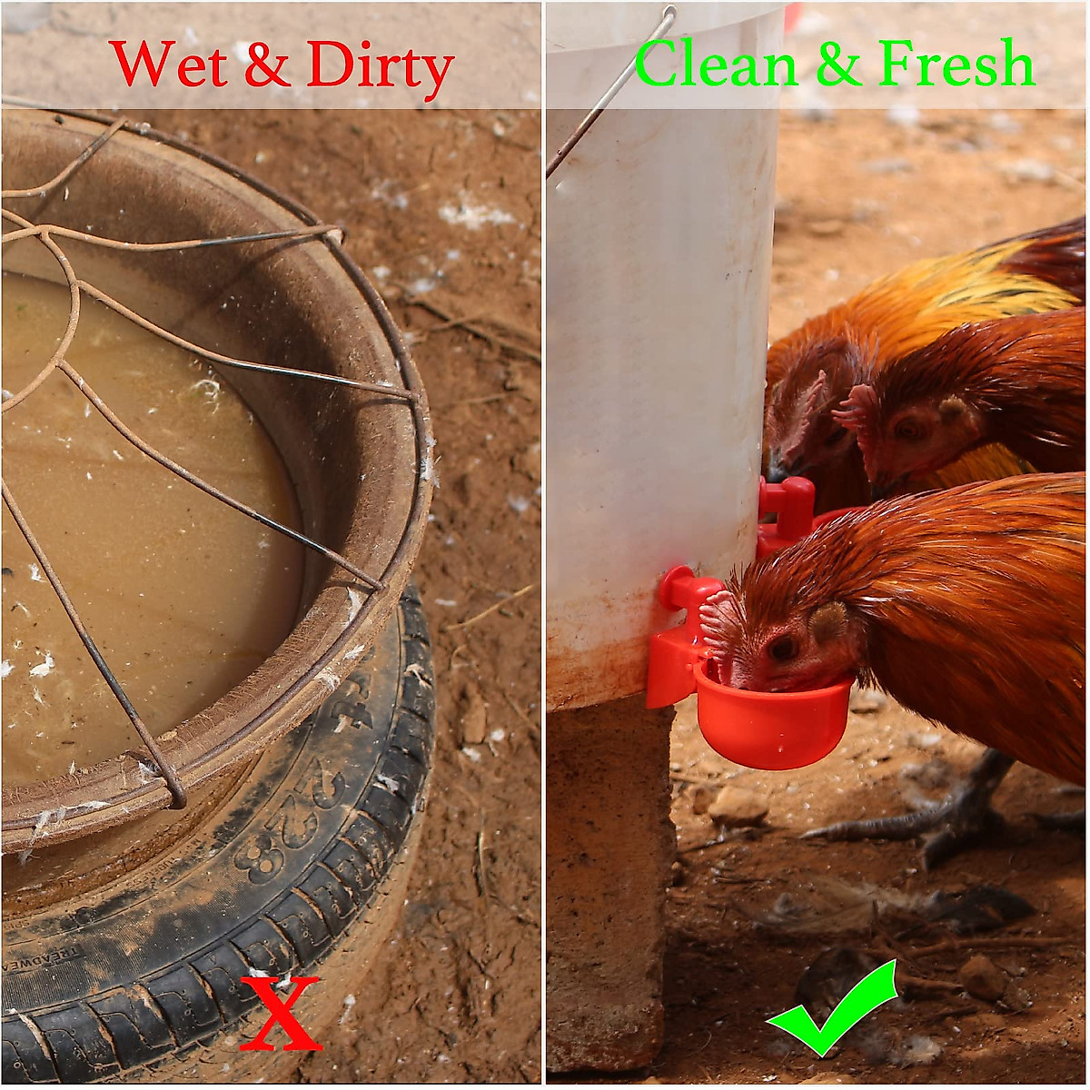 Chicken Feeder and Waterer Kit, 6 PCS Poultry Feeders No Waste and Chicken Water Cups for Buckets Barrels