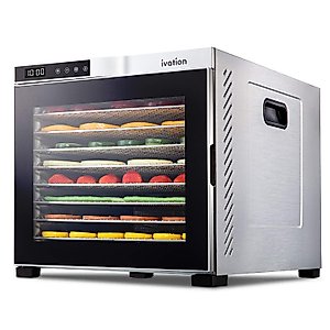 Ivation 6 Tray Commercial Food Dehydrator Machine |600w, Easy Setup, Digital Adjustable Timer and Temperature Control | Dryer for Jerky, Herb, Meat, Beef, Fruit and To Dry Vegetables | Stainless Steel