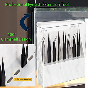 BUCICE Tweezer Holder Stand for Eyelash Extension Dust-proof Eyelash Curler Storage Rack 8 Hole Acrylic Display Stand Eyelash Extensions Supplies Rack for Salon and Home Use