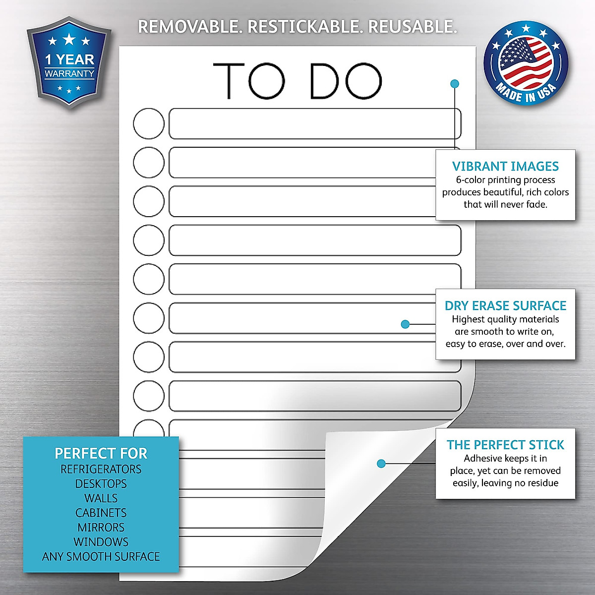 Dry Erase to Do List Vinyl Whiteboard Sticker Decal by Glassboard Studio | Removable & Reusable | Magnetic Fine-Tip Marker Included (6 x 9 inches, White)