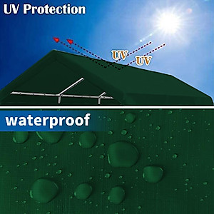 Rutile 10 x 20 FT Carport Replacement Cover, Heavy Duty Car Tarp Canopy Tent Replacement Top w/Ball Bungees Green (Only Top Cover, Frame is not Included)