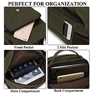 RAVUO Messenger Bag for Men, Water Resistant Shoulder Bag Canvas Satchel Crossbody Bag for Travel and Work Green