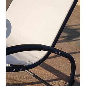 Direct Wicker Patio Rocking Recliner Chair Curved Chaise Lounge Chair w/Pillow for Yard Pool Outdoor Indoor, Iron Rock O-Shaped Lounge Chair (Beige)