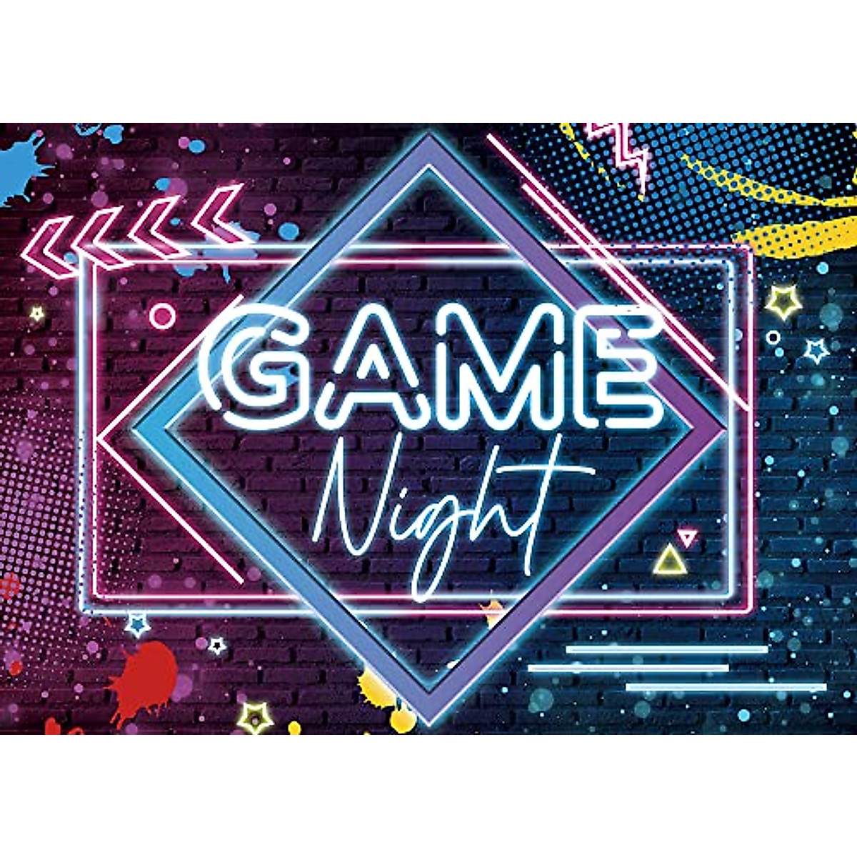Game Night Theme Photography Backdrops Glow Neon Photo Background for Game On Birthday Party Decor Sleepover Slumber Prom Gaming Party Cake Table Decor Photobooth Supplies 7x5ft