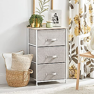 mDesign Steel Top and Frame Storage Dresser Tower Unit with 3 Removable Fabric Drawers for Bedroom, Living Room, or Bathroom - Holds Clothes, Accessories, Lido Collection - Linen/Tan