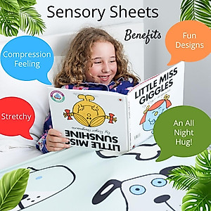 Sensory Blanket for Kids - Comfortable Compression Bedding - Cuddle Light Soft Sheets - Stretchy Lycra Quality Blankets for Boys, Girls & Toddler (Dog Design) (Twin)