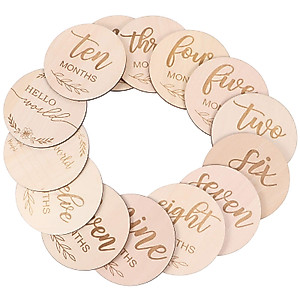 NUOBESTY Baby Monthly Milestone Wooden Cards Wooden Slices First Year Growth Cards Newborn Photo Card Props