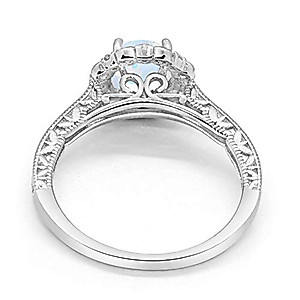 Blue Apple Co. Art Deco Filigree Halo Wedding Engagement Bridal Ring Solid Round Created White Opal 925 Sterling Silver, Size-8