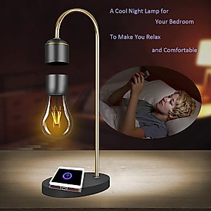 FloatGo Levitating Bulb Lamp with Wireless Charger for Smart Phones Apple Android Magnetic Levitation LED Night Light Gold Floating Desk Toys Love Family Office Gift Home Decor