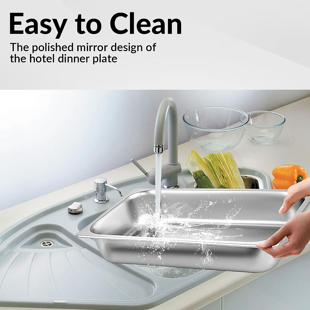 Kweetle 4 Pack Hotel Pan 4" Deep Steam Table Pan Full Size with Lid 20.9 x 12.8 x 4 inch Hotel Pan Steam Table Pans Commercial Hotel Pan Stainless Steel（4 PCS）