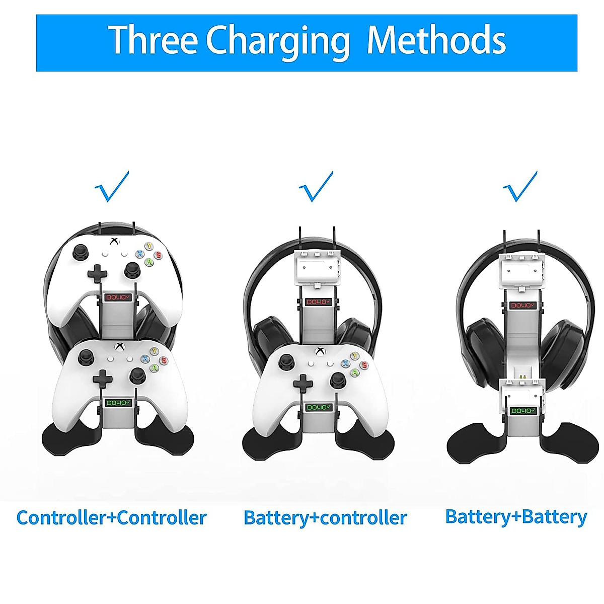 Controller Charger Dock Station for Xbox One, Fast-Speed Dual Charging Dock/Headset Controller Stand- Included 2x850 mAh Rechargeable Battery Packs (White)