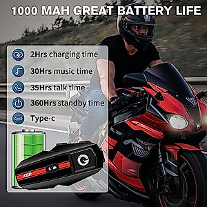 XGP Motorcycle Bluetooth Headset V5.2 with Music Sharing, 2-Way Motorcycle Helmet Bluetooth with IP67 Waterproof, Motorcycle Communication Systems with Hi-FI Speakers for ATV/Snowmobile/Ski,1 Pack